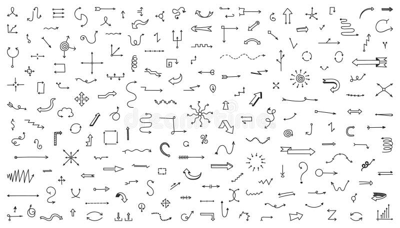 Black Simple Linear Arrows Like Big Doodle Set Stock Vector ...