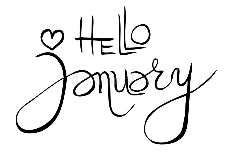 Black Simple Vector Hand Draw Sketch Lettering, Hello January Stock ...