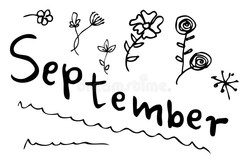 Black Simple Vector Hand Draw Sketch Lettering, September Stock Vector ...