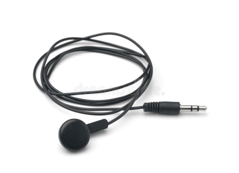 Black Single Ear Wired Earbud Stock Image - Image of technology ...