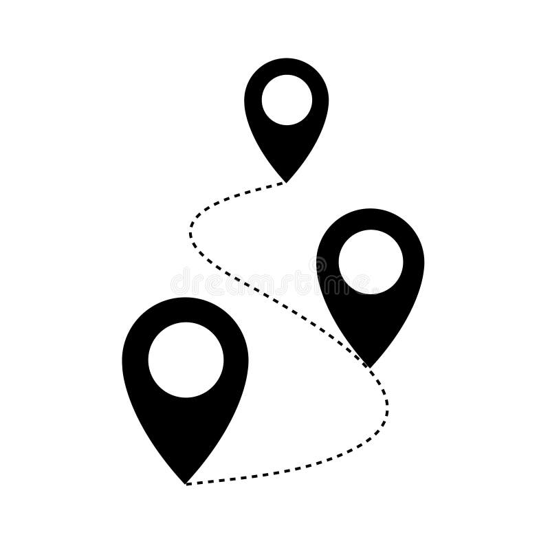 Black Single Path with 3 Location Pins Icon, Simple Tracking Flat ...