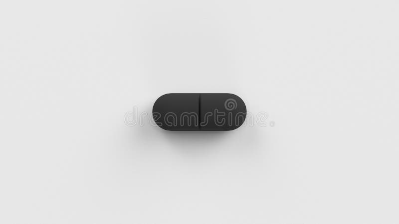 Black Single Pill Isolated on a White Background. Tablet, Pill Capsule ...