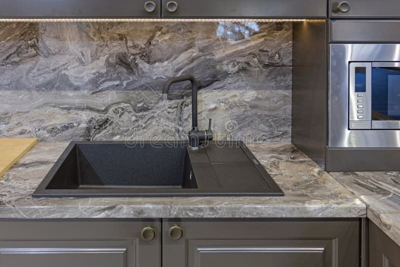 Black Kitchen Sink stock photo. Image of serbia, stone - 265762564