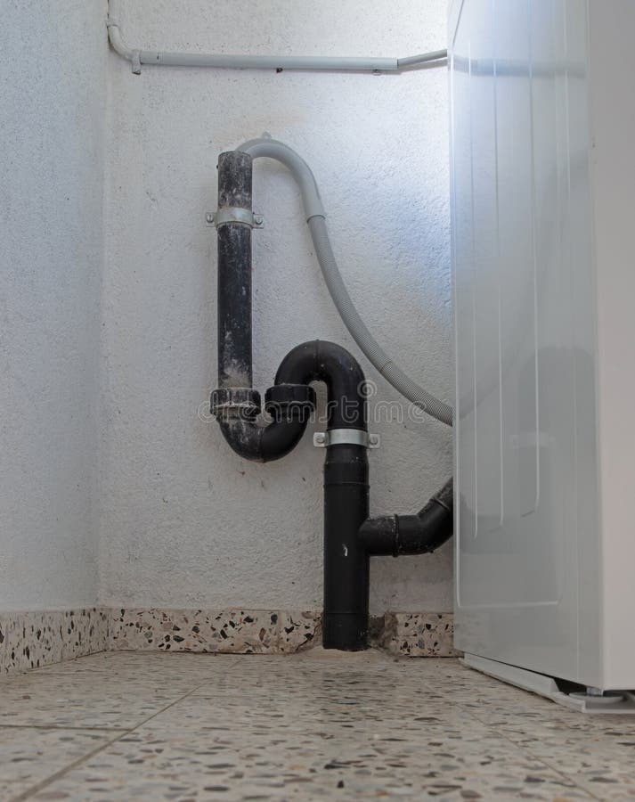 Black Siphon Behind a Washing Machine Stock Image - Image of industry ...
