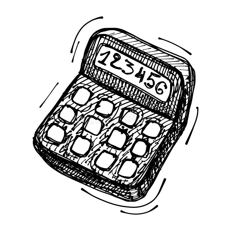 Black Sketch Drawing of Calculator Stock Vector - Illustration of ...