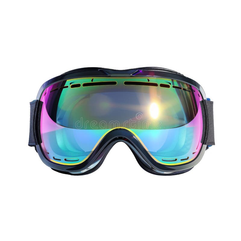 Black Ski Goggles with Iridescent Lens and Sun Reflection Stock Image ...
