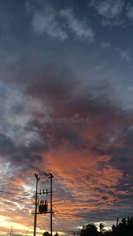 Black Sky Power Pole Power Cable Stock Photo - Image of black, power ...