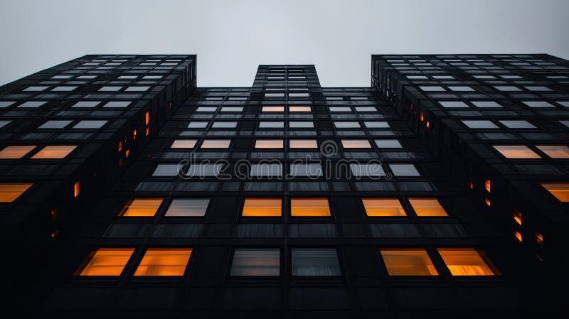 A Black Skyscraper with Orange Windows Stock Photo - Image of scale ...