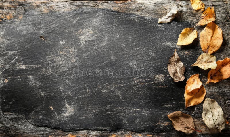 Black Slate Board Background with Leaves Stock Illustration ...