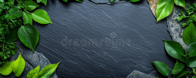 Black Slate Board Background with Leaves Stock Illustration ...