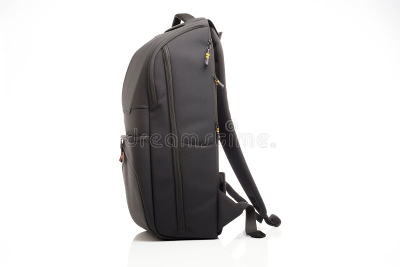 Black Sleek Camera Backpack, Side Profile on White Stock Photo - Image ...
