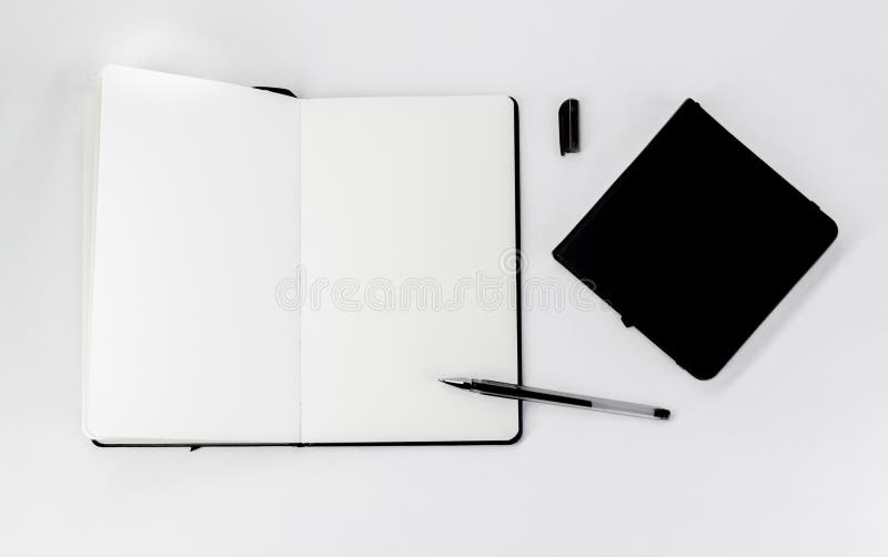 Black Small Closed Square Notepad and Large Open Notebook with Blank ...