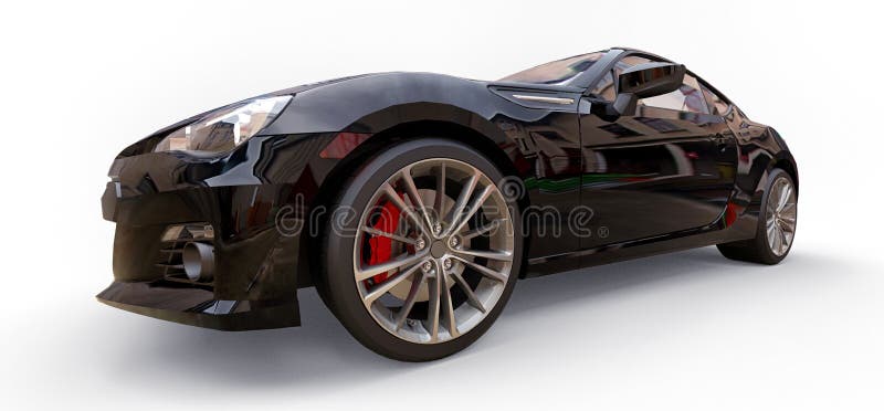 Black Small Sports Car Coupe. 3d Rendering. Stock Illustration ...
