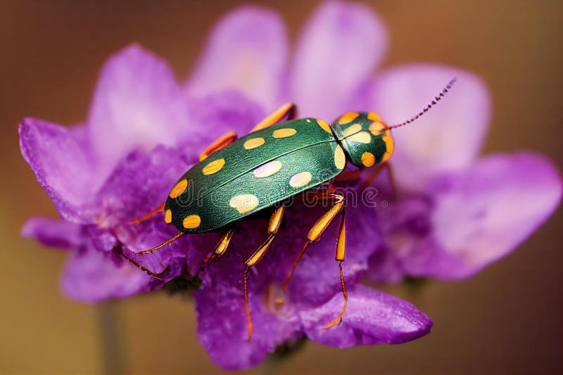 Black with Small Yellow Dots Beetle on Flower. Stock Illustration ...