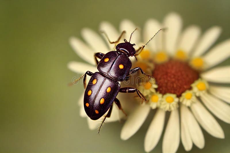 Black with Small Yellow Dots Beetle on Flower. Stock Illustration ...
