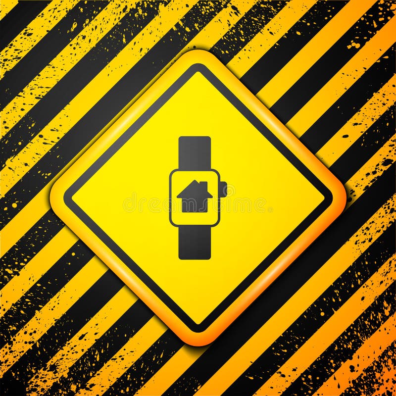 Black Smart Home with Smart Watch Icon Isolated on Yellow Background ...