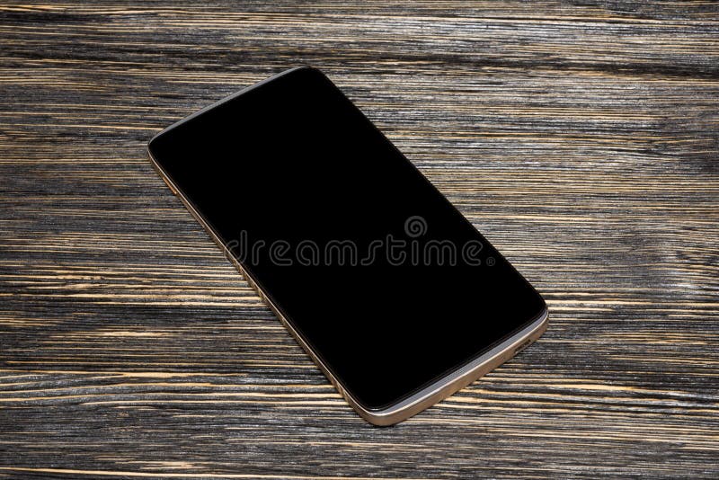 Black Smart Phone with Isolated Screen on Old Wooden Desk Stock Image ...