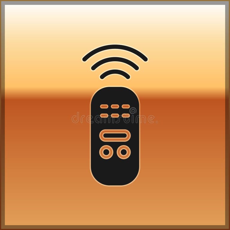 Black Smart Remote Control System Icon Isolated on Gold Background ...