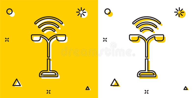 Black Smart Street Light System Icon Isolated on Yellow and White ...