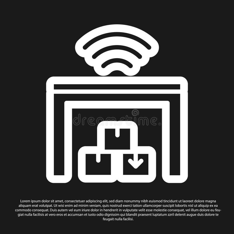 Black Smart Warehouse System Icon Isolated on Black Background. Vector ...