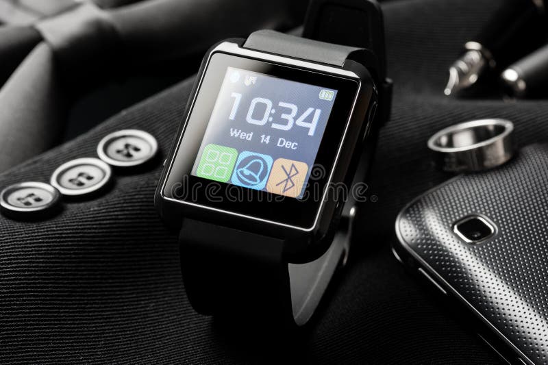 Black smart watch stock photo. Image of smartwatch, closeup - 163929954
