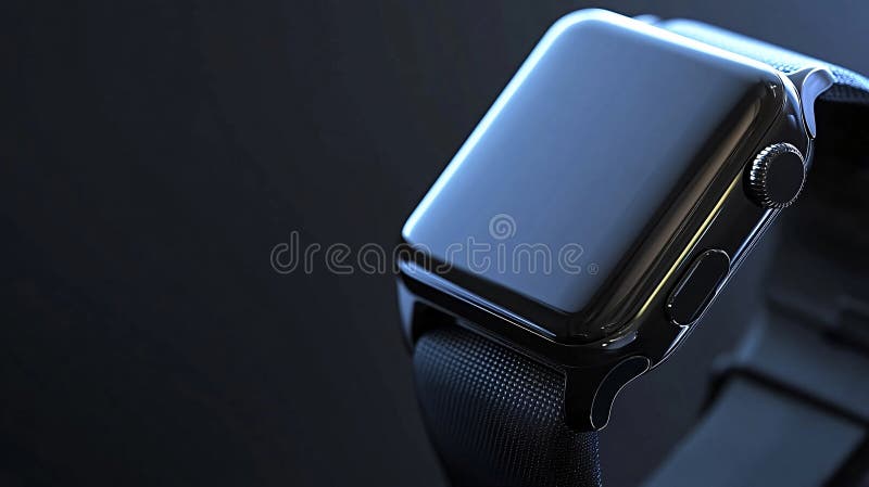 Black Smart Watch on Dark Background with Blank Screen Stock Image ...