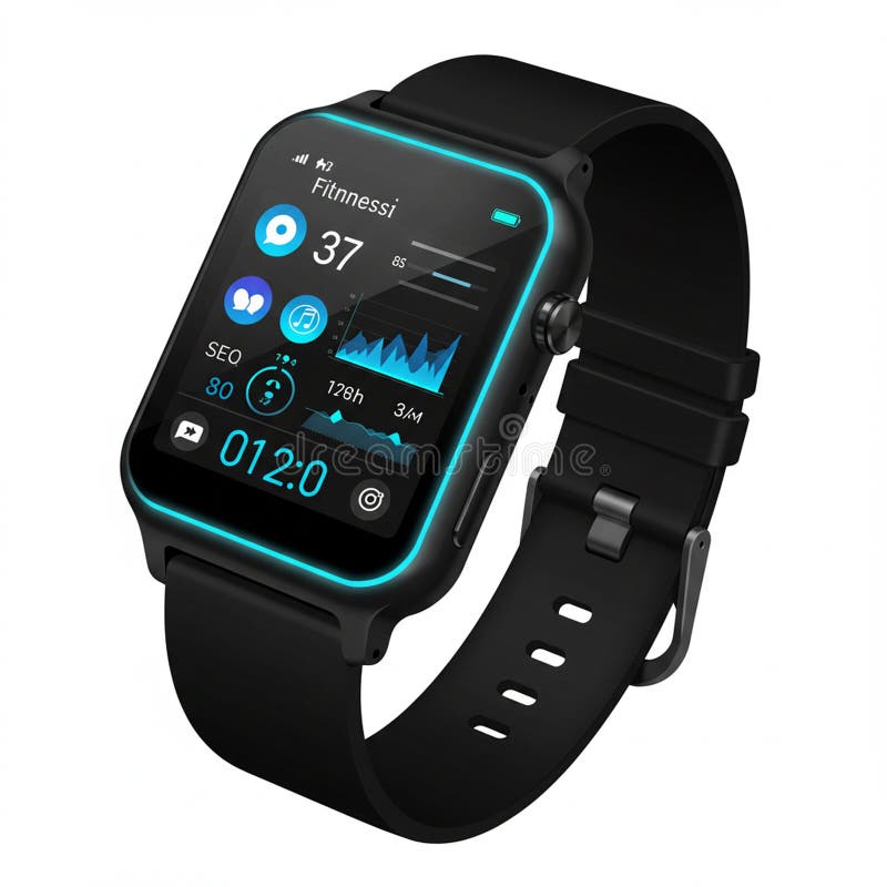 Black Smart Watch with a Rectangular Touchscreen Display and a Black ...