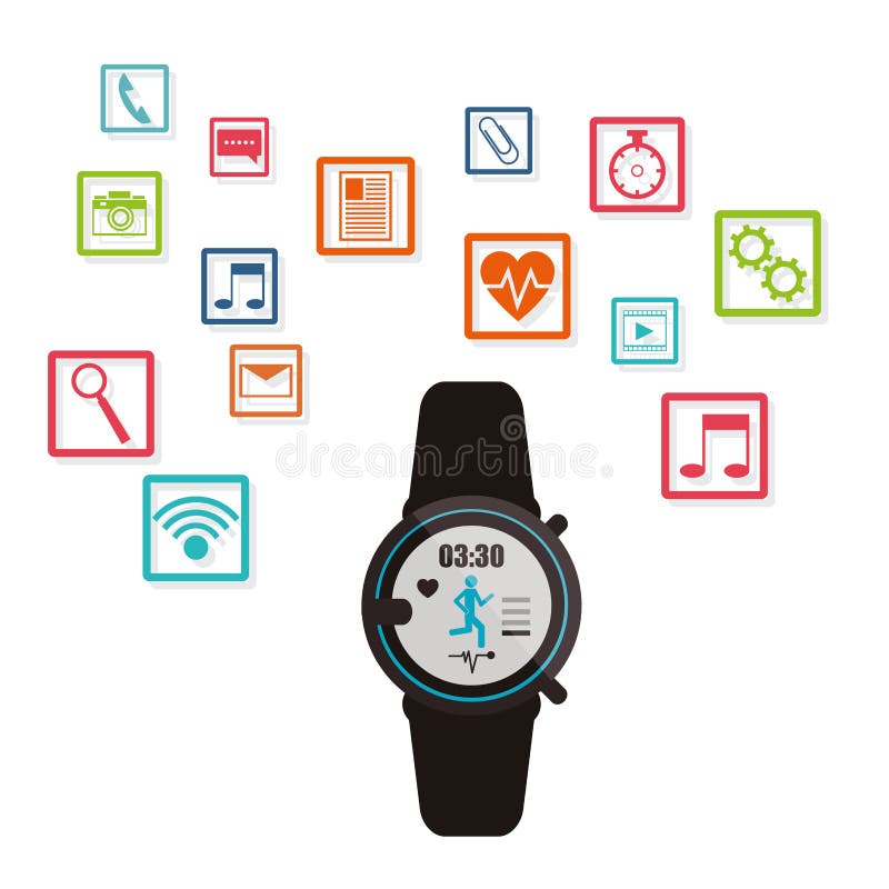 Black Smart Watch Wearable Technology Social App Stock Vector ...