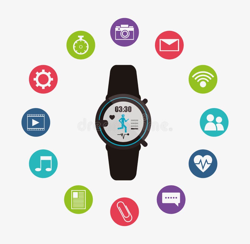 Black Smart Watch Wearable Technology Social App Stock Vector ...