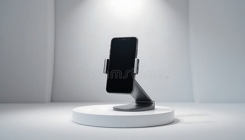 Black Smartphone on Adjustable Stand Displayed on Round Podium in ...