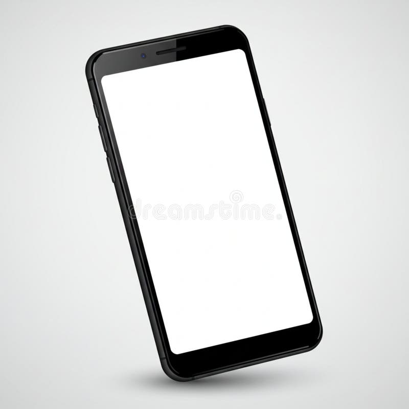 A Black Smartphone with a Blank White Screen Displayed at an Angle ...