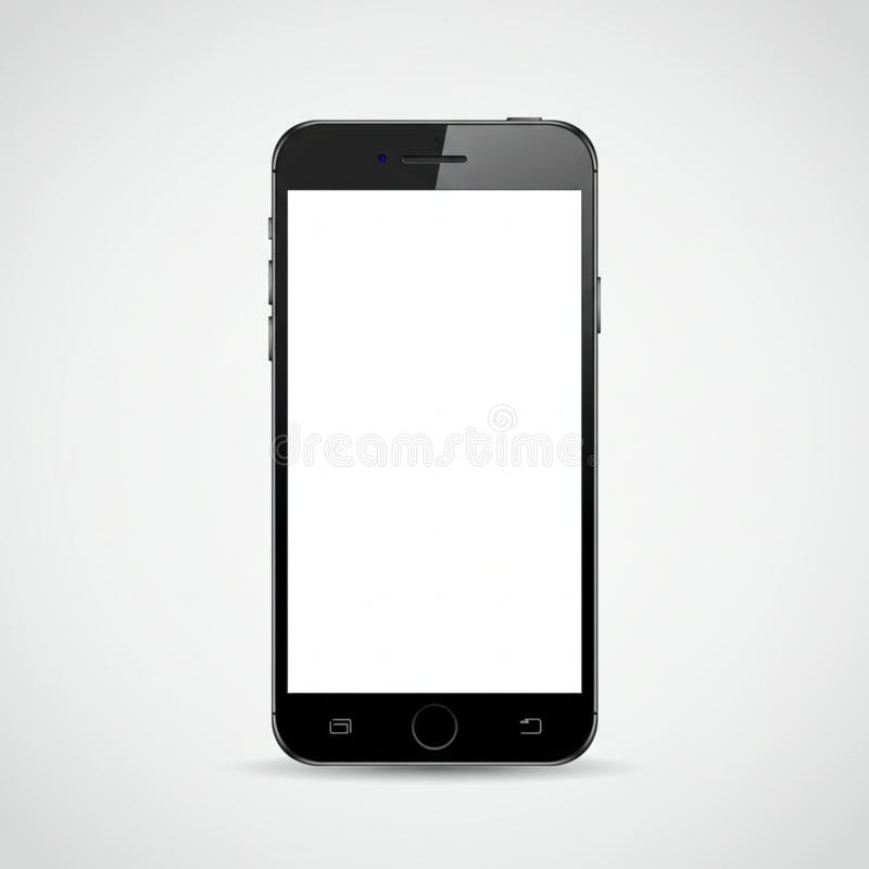 Black Smartphone with a Blank White Screen on a Light Gray Background ...