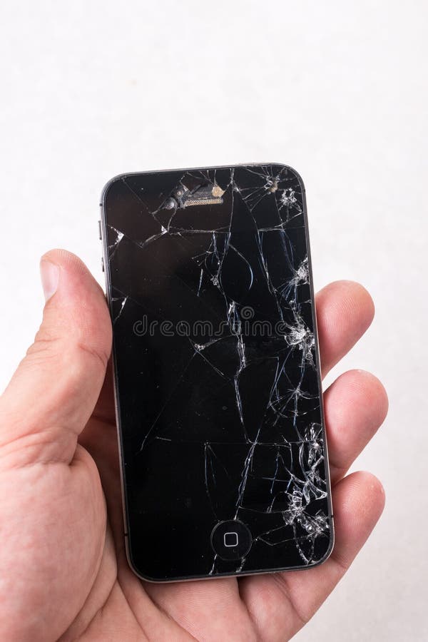 Black Smartphone with Cracked and Smashed Lcd Touch Screen in the Hand ...