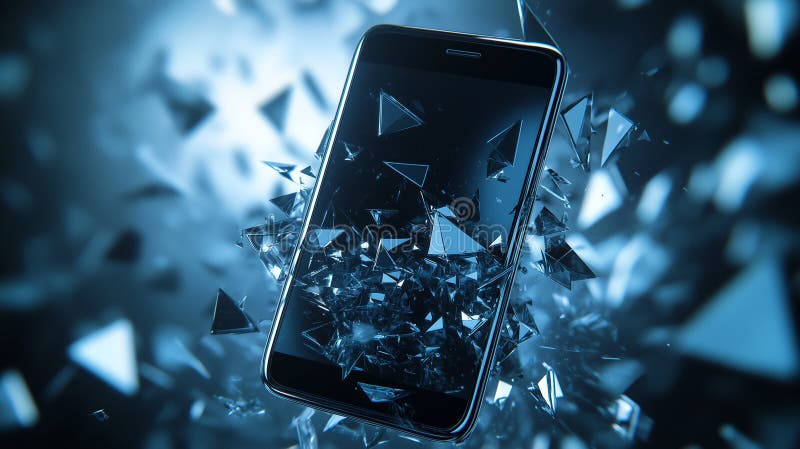 Black Smartphone with Exploding Glass Fragments Highlighting Technology ...