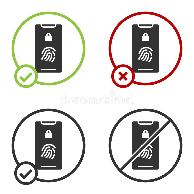 Black Smartphone with Fingerprint Scanner Icon Isolated on White ...