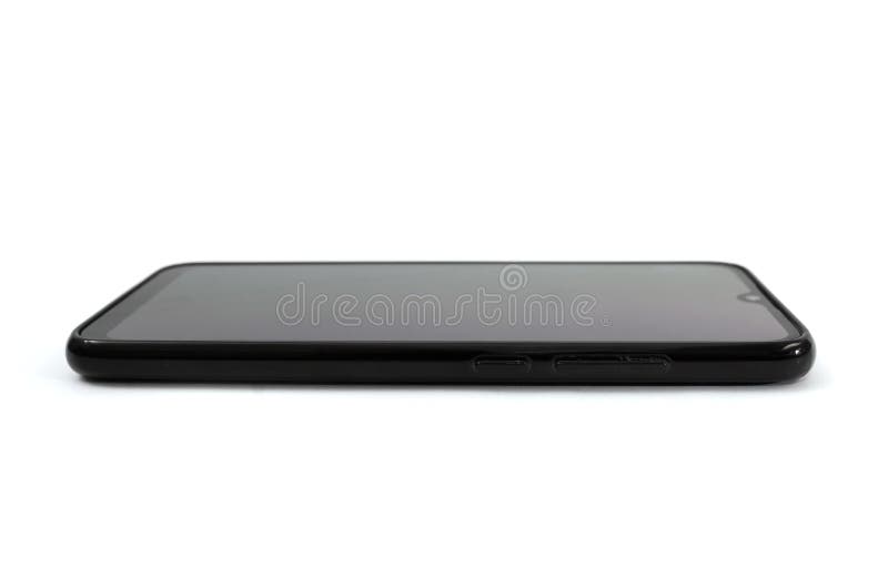 Black Smartphone Isolated on White Background. Side View. Copy of Space ...