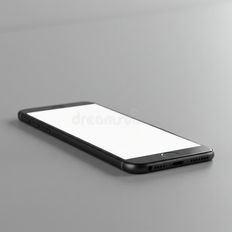 A Black Smartphone Lying on a Gray Surface, Viewed from an Angle. the ...