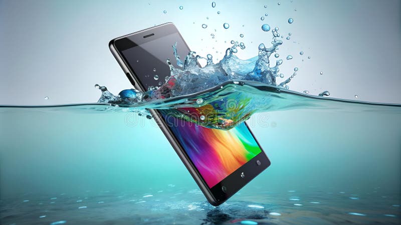 Black Smartphone Mock Up with Colored Screen Fall in Water, 3d ...