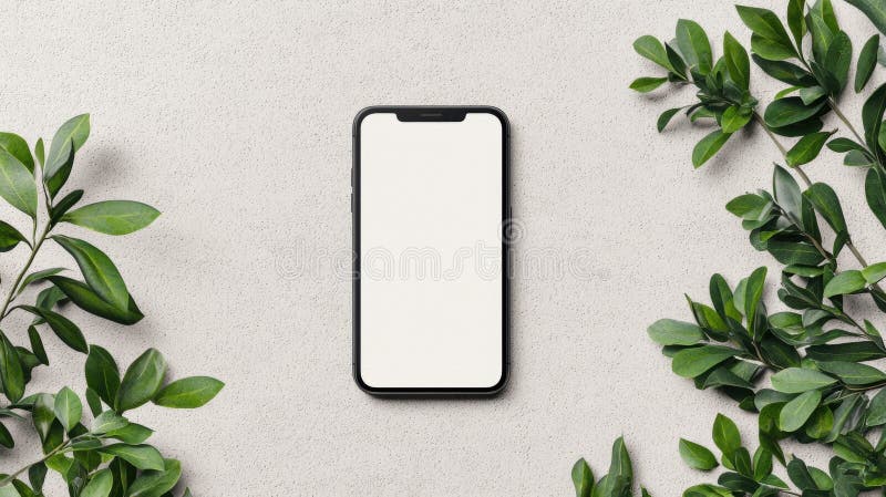 A Black Smartphone with a White Screen is Centered on a Light Beige ...