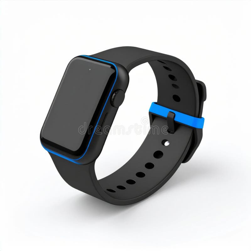 Black Smartwatch with Blue Silicone Strap Stock Illustration ...