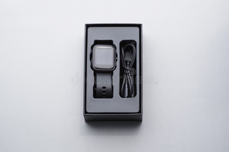 Black Smartwatch in the Box. Stock Image - Image of watch, charging ...