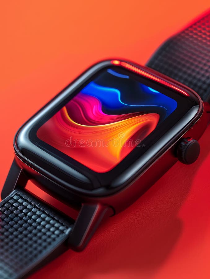 Black Smartwatch Colorful Display Red Background Stock Photos - Free ...