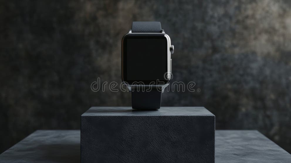 Black Smartwatch on Dark Grey Stone Display Stock Illustration ...