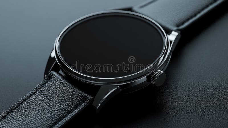 Black Smartwatch with Leather Strap on Dark Background Stock ...