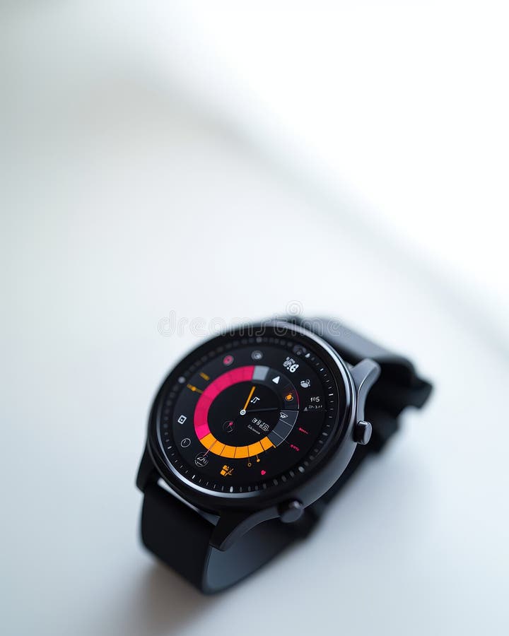 A Black Smartwatch with a Modern Display Displaying Graphs, Statistics ...