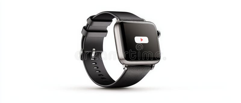 Black Smartwatch Red Play Button Icon Symbolizing Media Playback ...