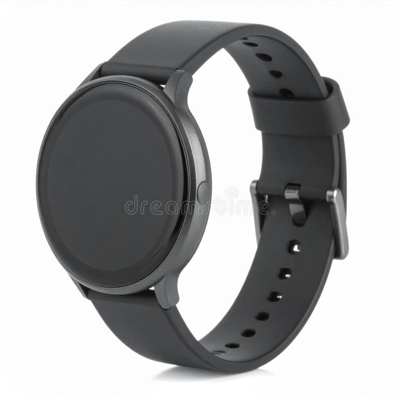 Black Smartwatch with Silicone Strap on White Background Stock ...