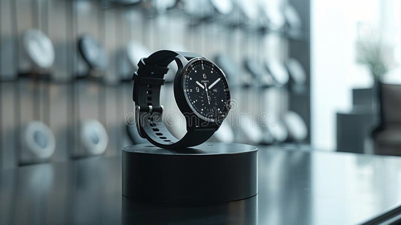 Black Smartwatch on a Stand Stock Illustration - Illustration of round ...