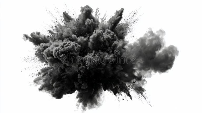 Black Smoke Blast with Fire Sparks Minimal on White Stock Photo - Image ...