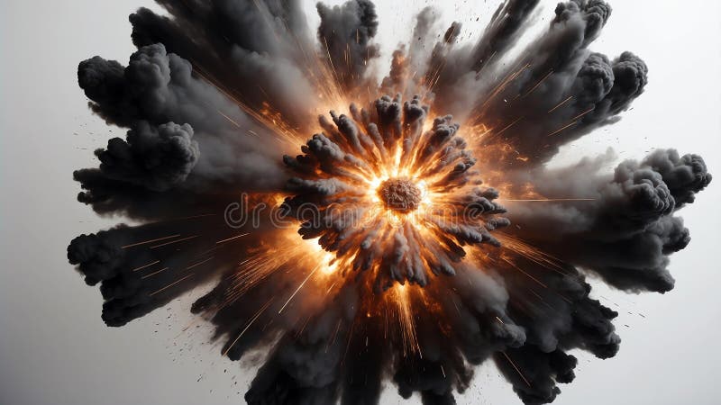 Black Smoke Center Radial Explosion Isolated in White Ai Generated ...